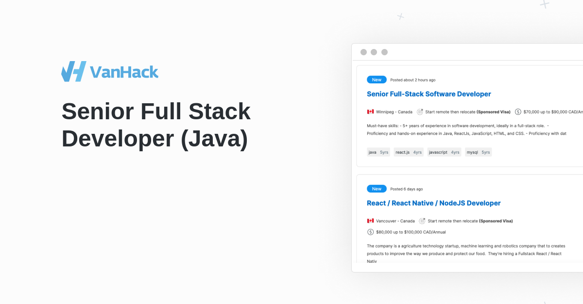 Senior Full Stack Developer (Java) - VanHack